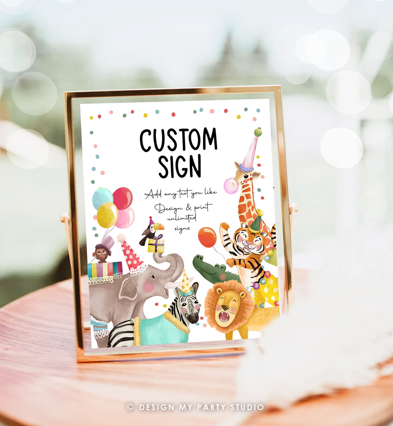 Editable Custom Sign Party Animals Sign Wild One Animals Decor Zoo ...