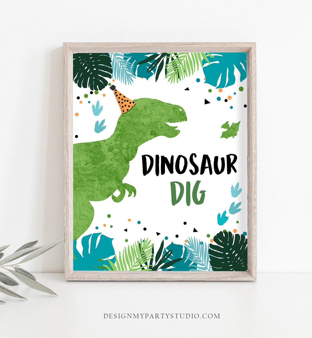 Dinosaur Dig Sign Table Decor Dino Dig Sign Prehistoric Party Boy Green ...