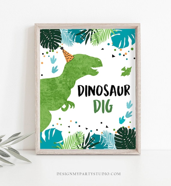Dinosaur Dig Sign Table Decor Dino Dig Sign Prehistoric Party Boy Green ...