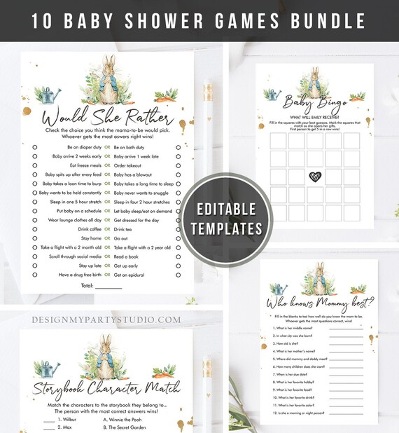 Editable Peter Rabbit Baby Shower Games Bundle Baby Shower Activity ...