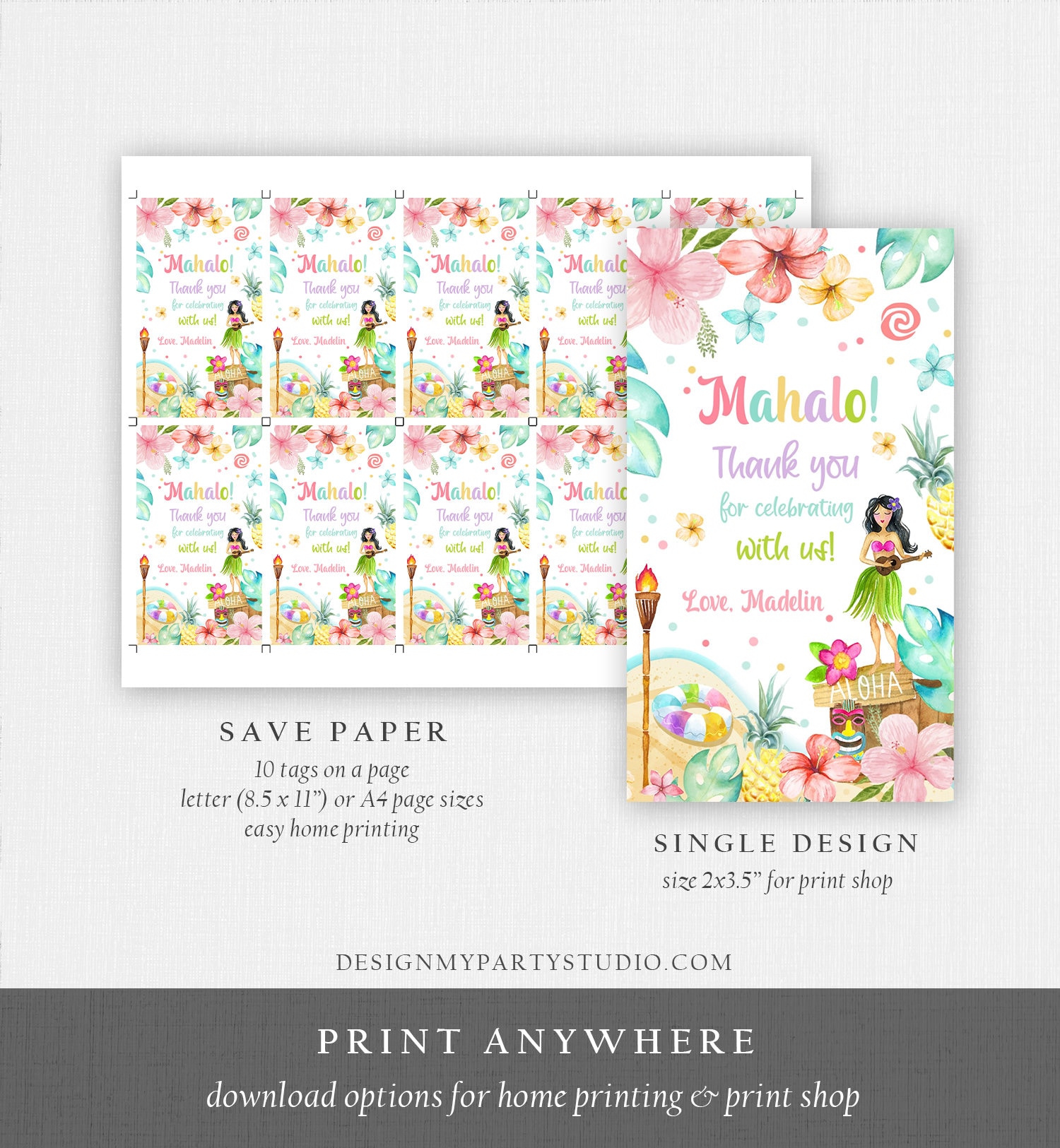 Editable Tropical Aloha Hawaiian Favor Tag Luau Birthday Party - Etsy