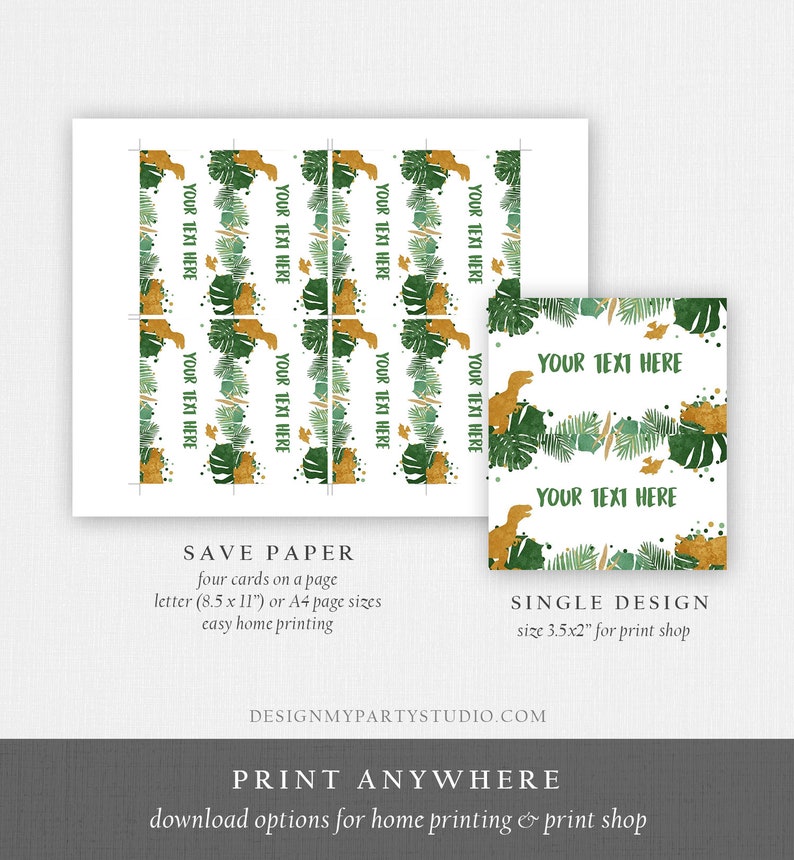 Editable Dinosaur Food Label Party Place Card Tent Card Trex Prehistoic ...