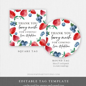 Editable Strawberry Blueberry Favor Tags Berry First Birthday Thank You ...