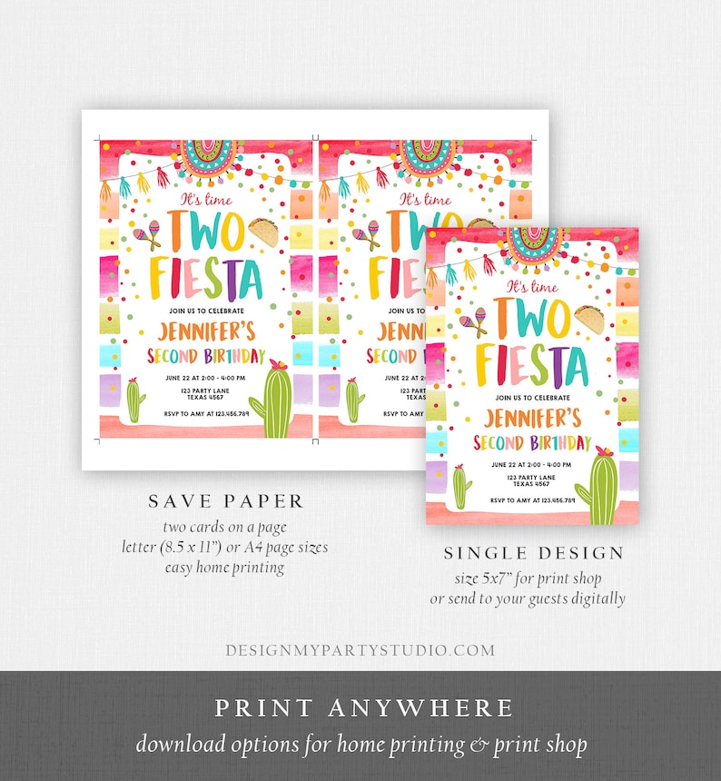 Editable It's Time Two Fiesta Birthday Invitation Second Birthday 2nd ...