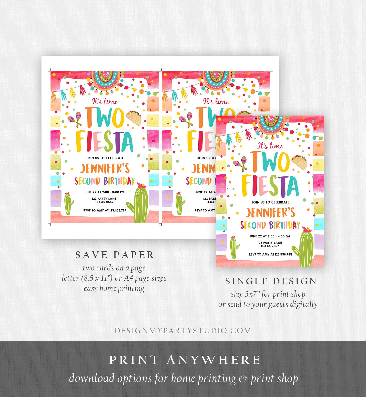 Editable It's Time Two Fiesta Birthday Invitation Second - Etsy