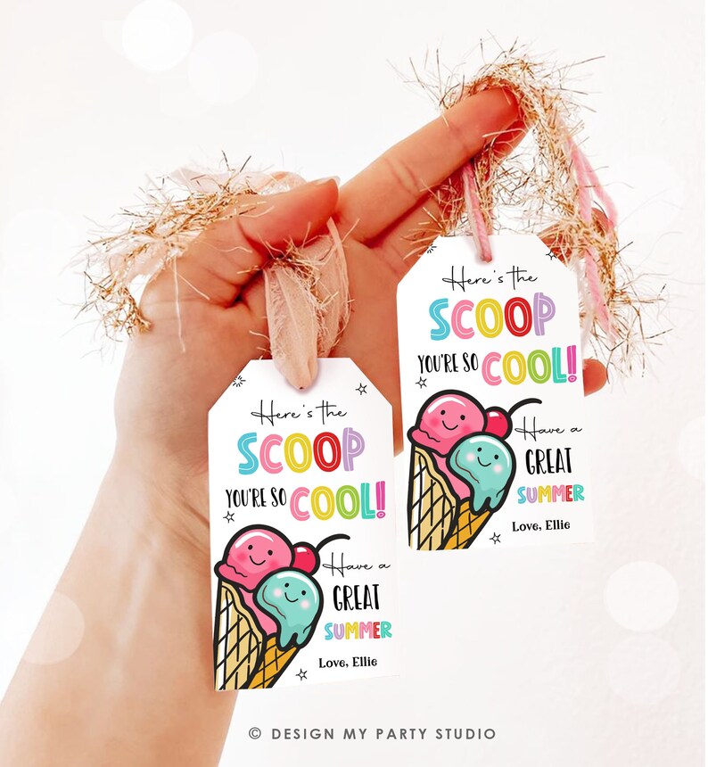 Editable Summer Ice Cream Teacher Appreciation Tag Kids End of School ...