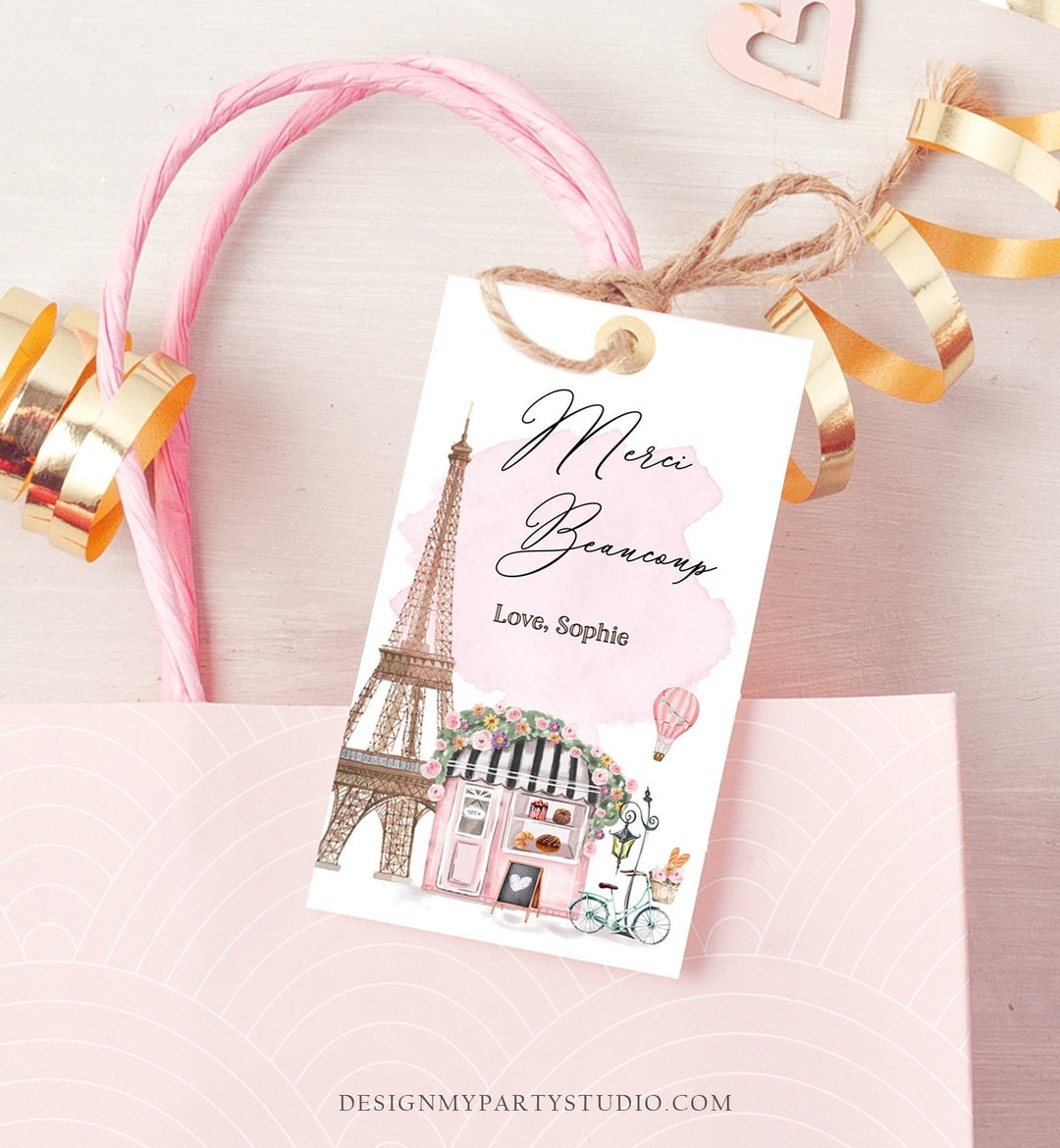 Editable Paris Birthday Favor Tag Merci Beaucoup French Patisserie ...