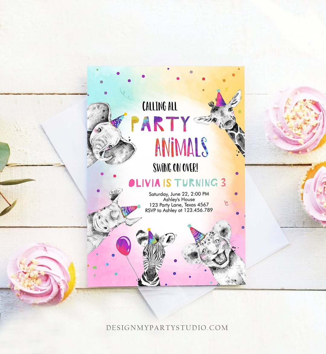 Editable Party Animals Birthday Invitation Wild One Animals - Etsy