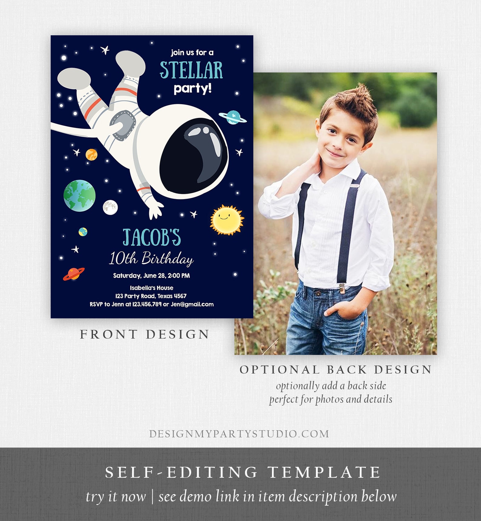 Editable Boy Space Birthday Party Invitation Outer Space - Etsy