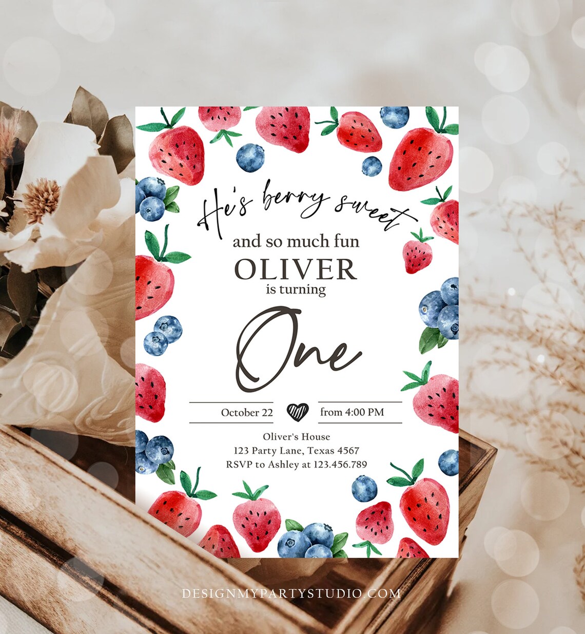 Editable Berry Sweet Birthday Invitation Blueberry Strawberry | Etsy