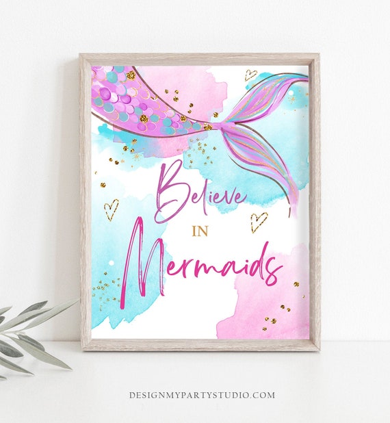 Believe in Mermaids Sign Mermaid Birthday Sign Table Decor Mermaid ...