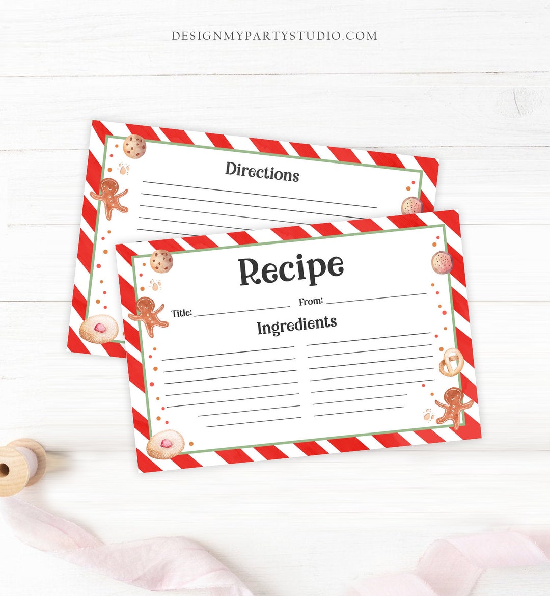 Editable Cookie Recipe Cards Cookie Exchange Christmas Holiday Party ...
