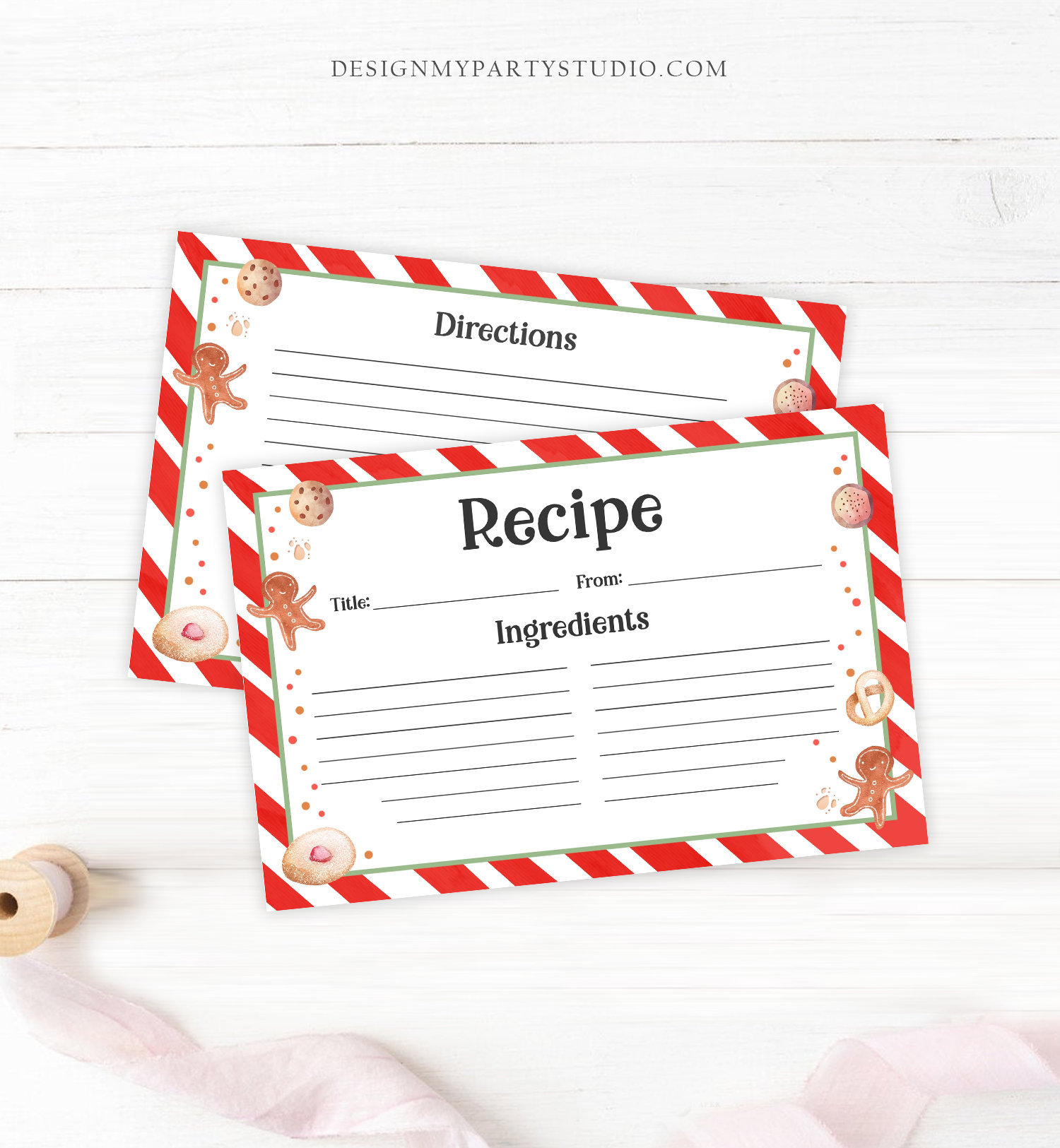Editable Cookie Recipe Cards Cookie Exchange Christmas Holiday - Etsy
