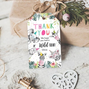 Editable Party Animals Favor Tags Wild One Animals Thank You Tags ...