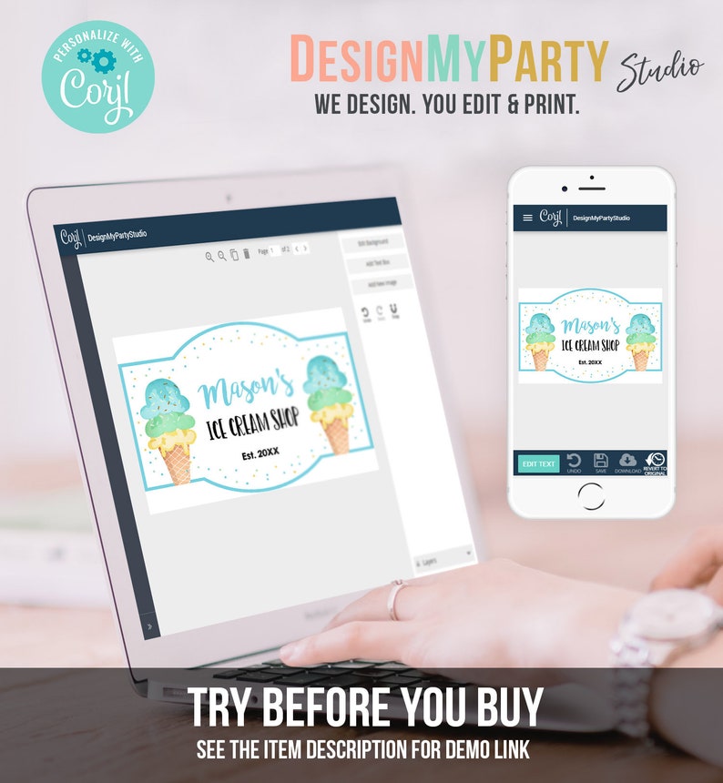 Editable Ice Cream Shop Sign Ice Cream Birthday Welcome Ice - Etsy