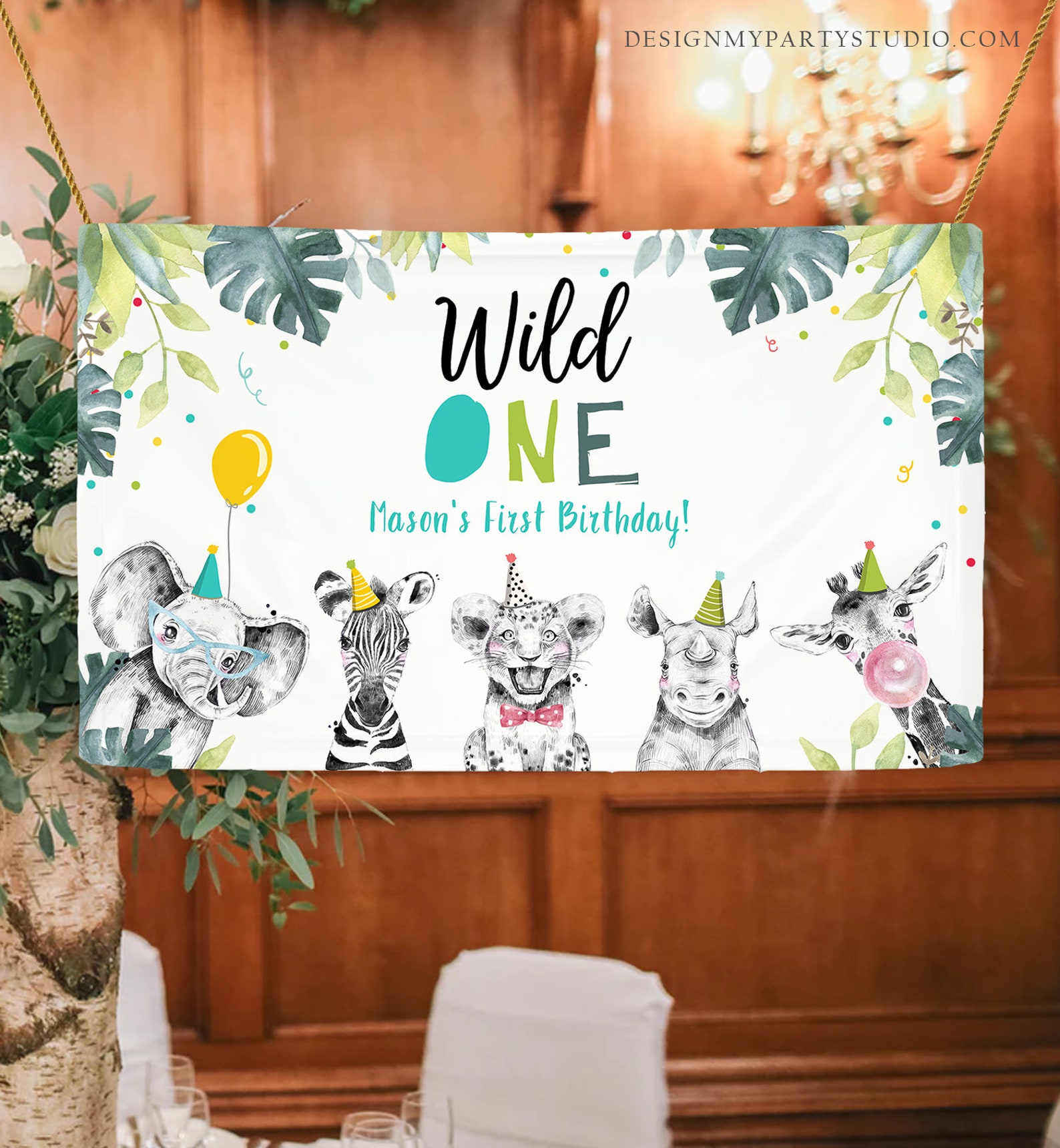 Editable Party Animals Birthday Backdrop Banner Safari Animals - Etsy
