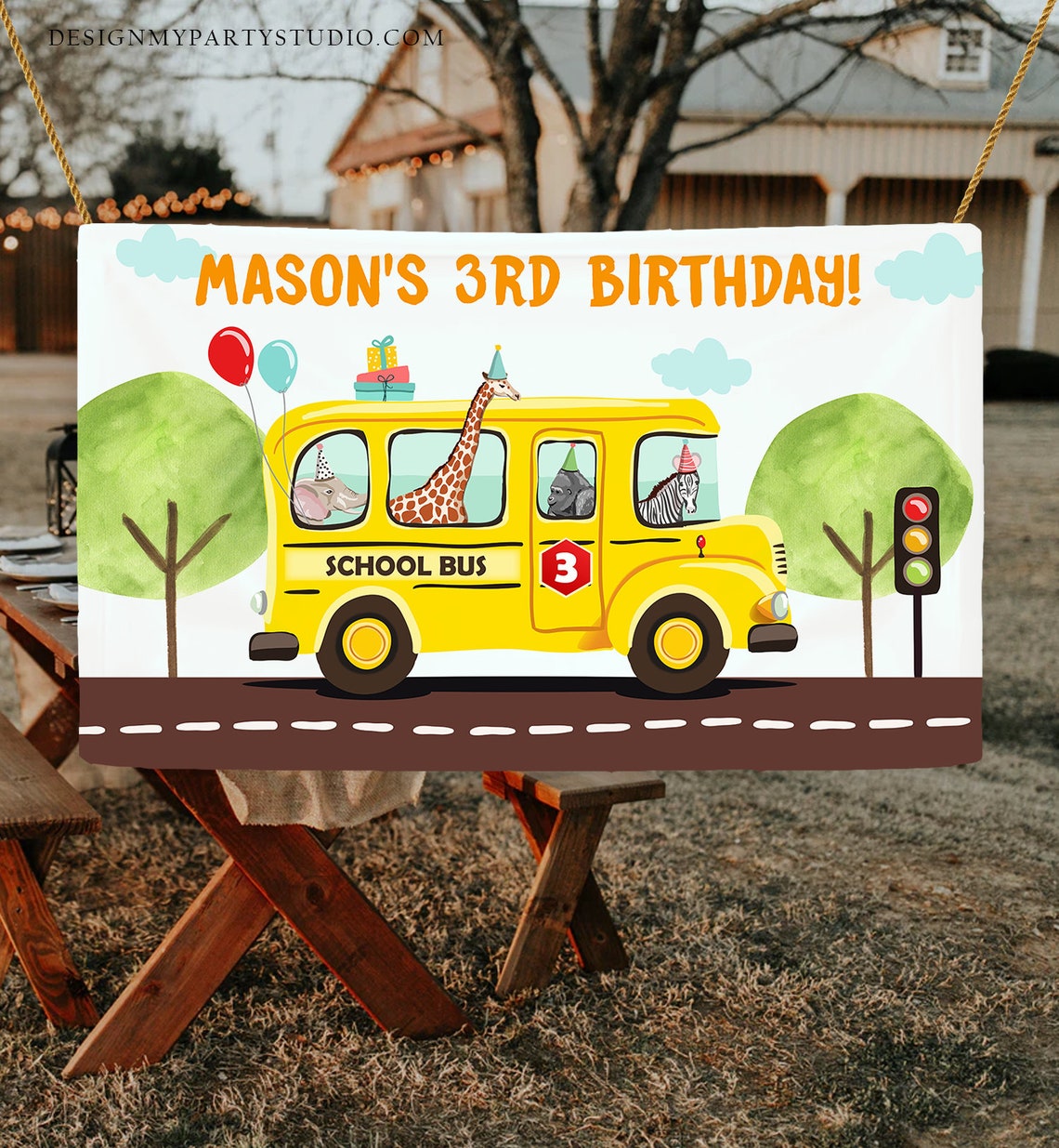Editable Wheels on the Bus Backdrop Banner School Bus Birthday - Etsy