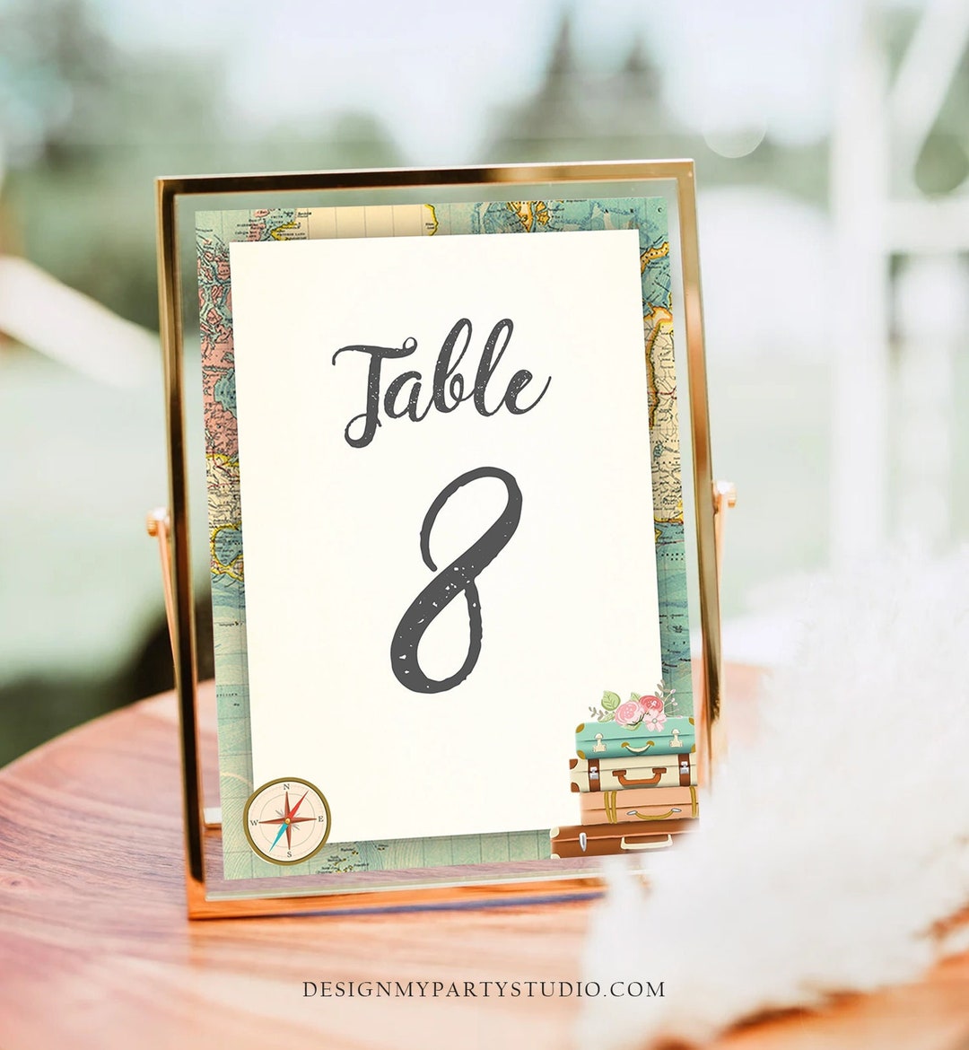 Editable Travel Adventure Table Number Bridal Shower Wedding Traveling ...
