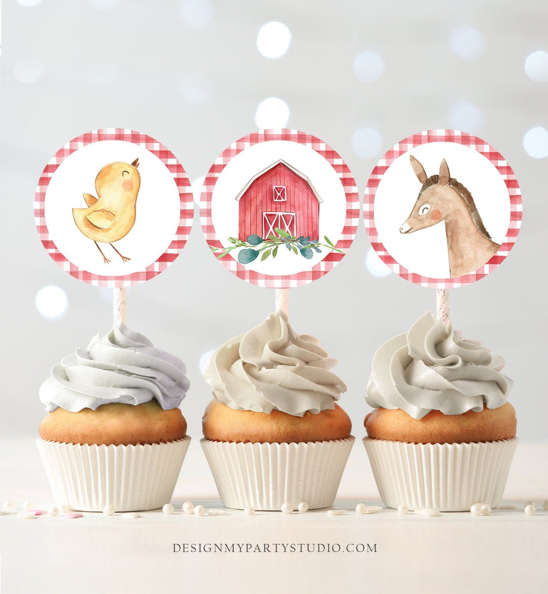 Barnyard Birthday Cupcake Toppers Favor Tags Farm Birthday Party ...