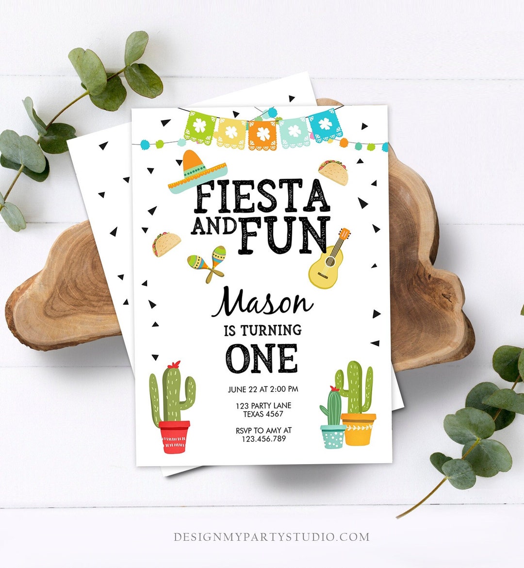 Editable Fiesta and Fun Birthday Invitation Boy First Fiesta Cactus ...