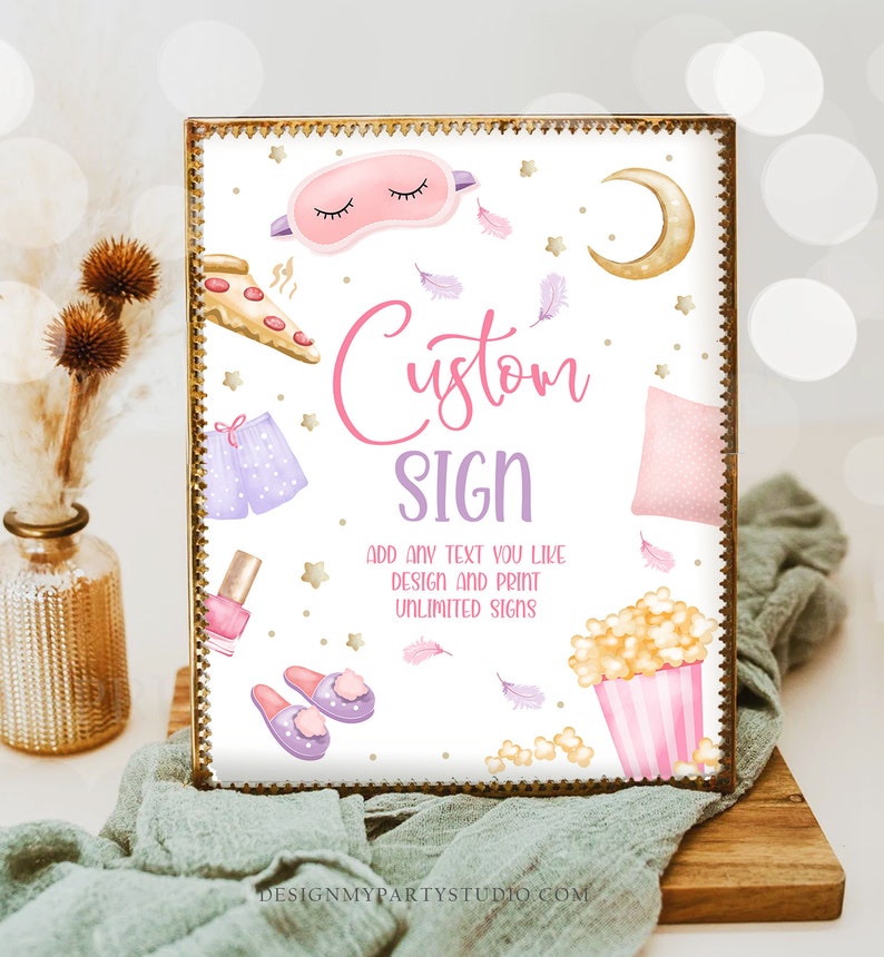 Editable Custom Sign Sleepover Birthday Slumber Party Decor Movie Night ...