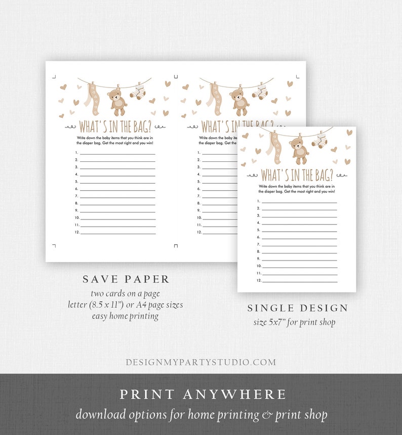 Editable What's in the Bag Baby Shower Game Teddy Bear | Etsy