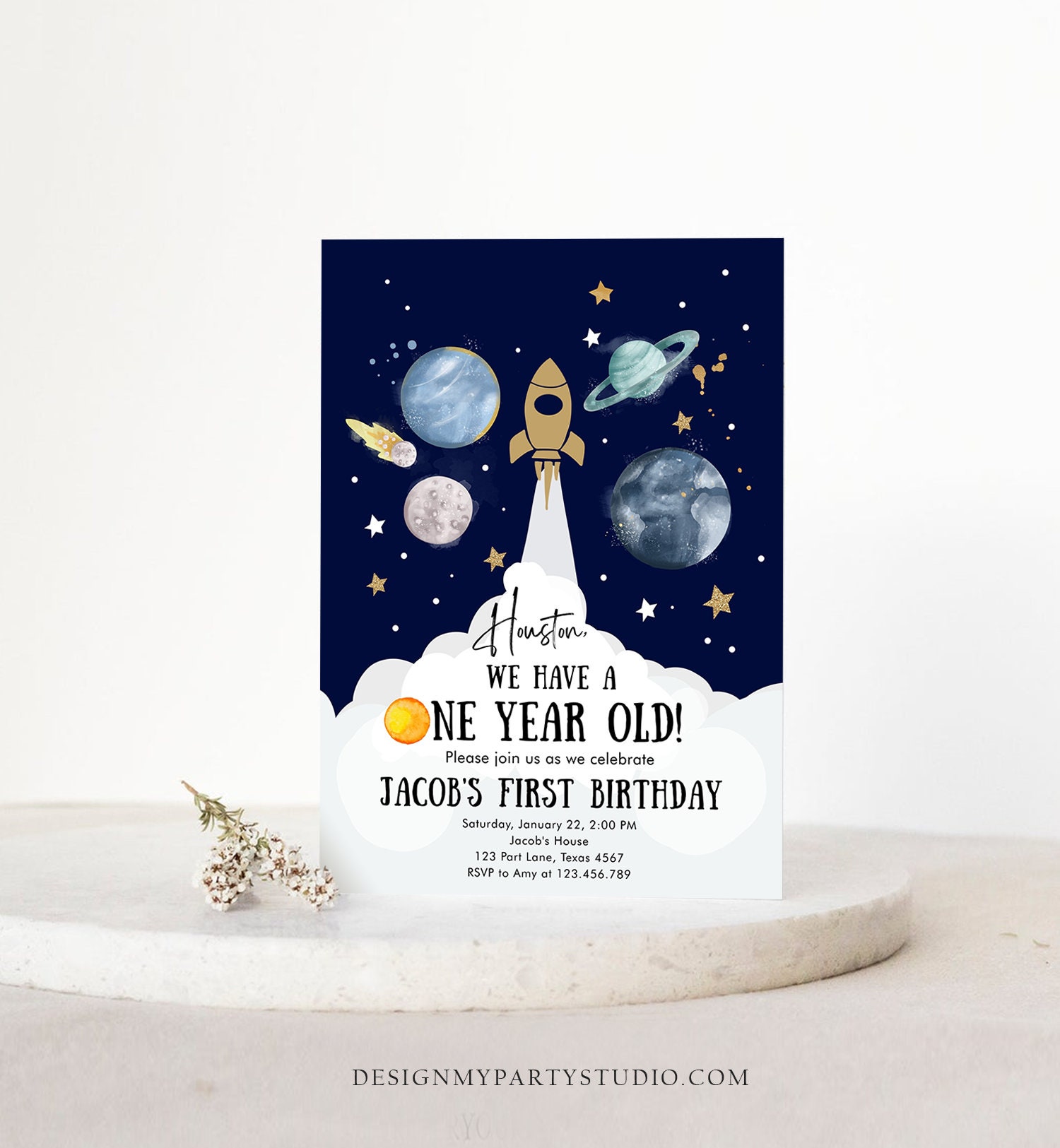 Editable Outer Space First Birthday Invitation Galaxy Houston - Etsy
