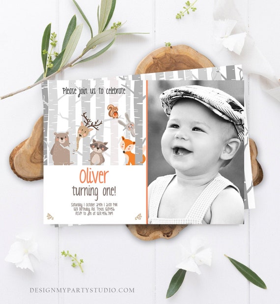 Editable Birthday Invitation Woodland First Birthday Forest Animals ...