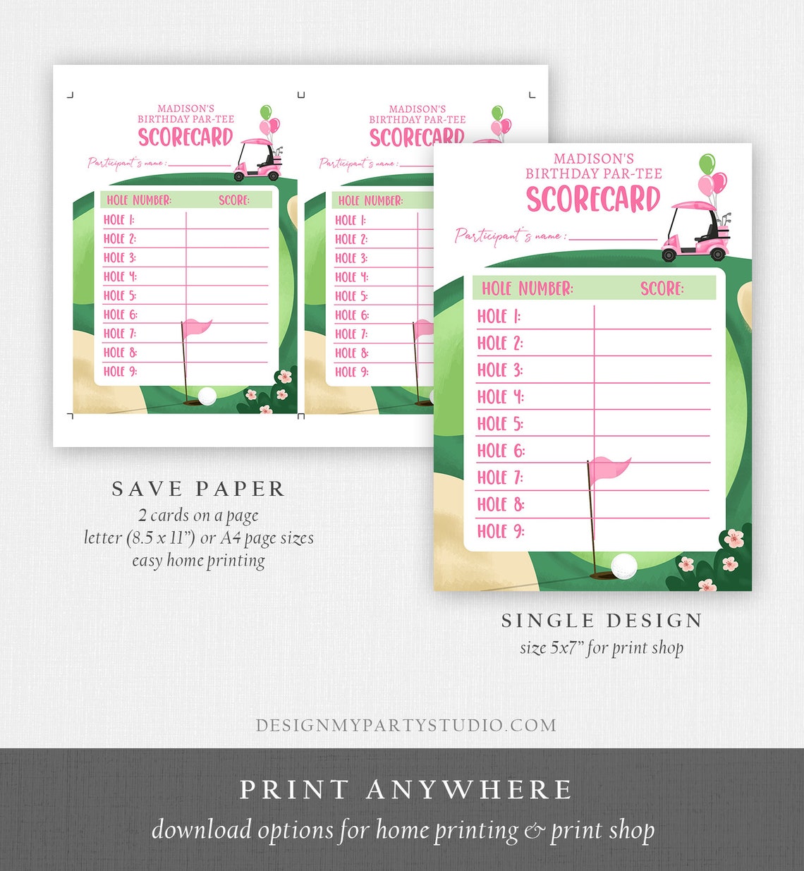 Editable Golf Score Card Birthday Par-tee Game Golfing Girl - Etsy