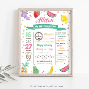 Editable Fruit Birthday Milestones Sign Girl Pink Twotti Frutti ...