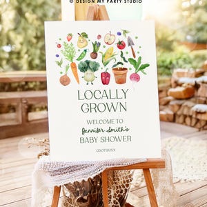 Editable Locally Grown Baby Shower Welcome Sign Farmers Market Fruit ...