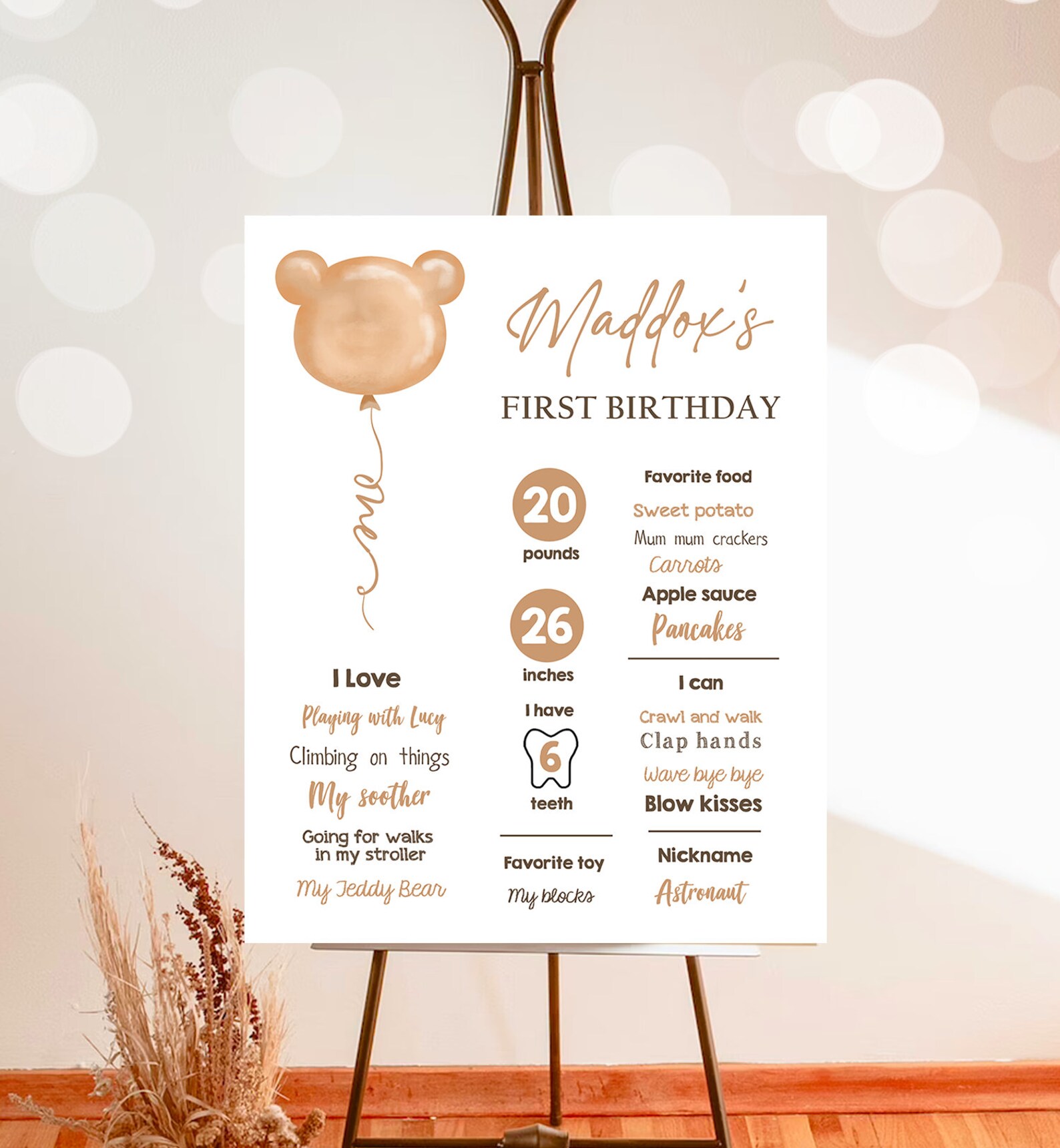 Editable Teddy Bear 1st Birthday Milestones Sign Teddy Bear - Etsy