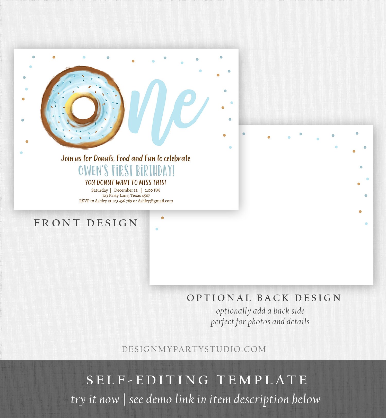 Editable Donut 1st Birthday Invitation Donut Birthday Invite - Etsy