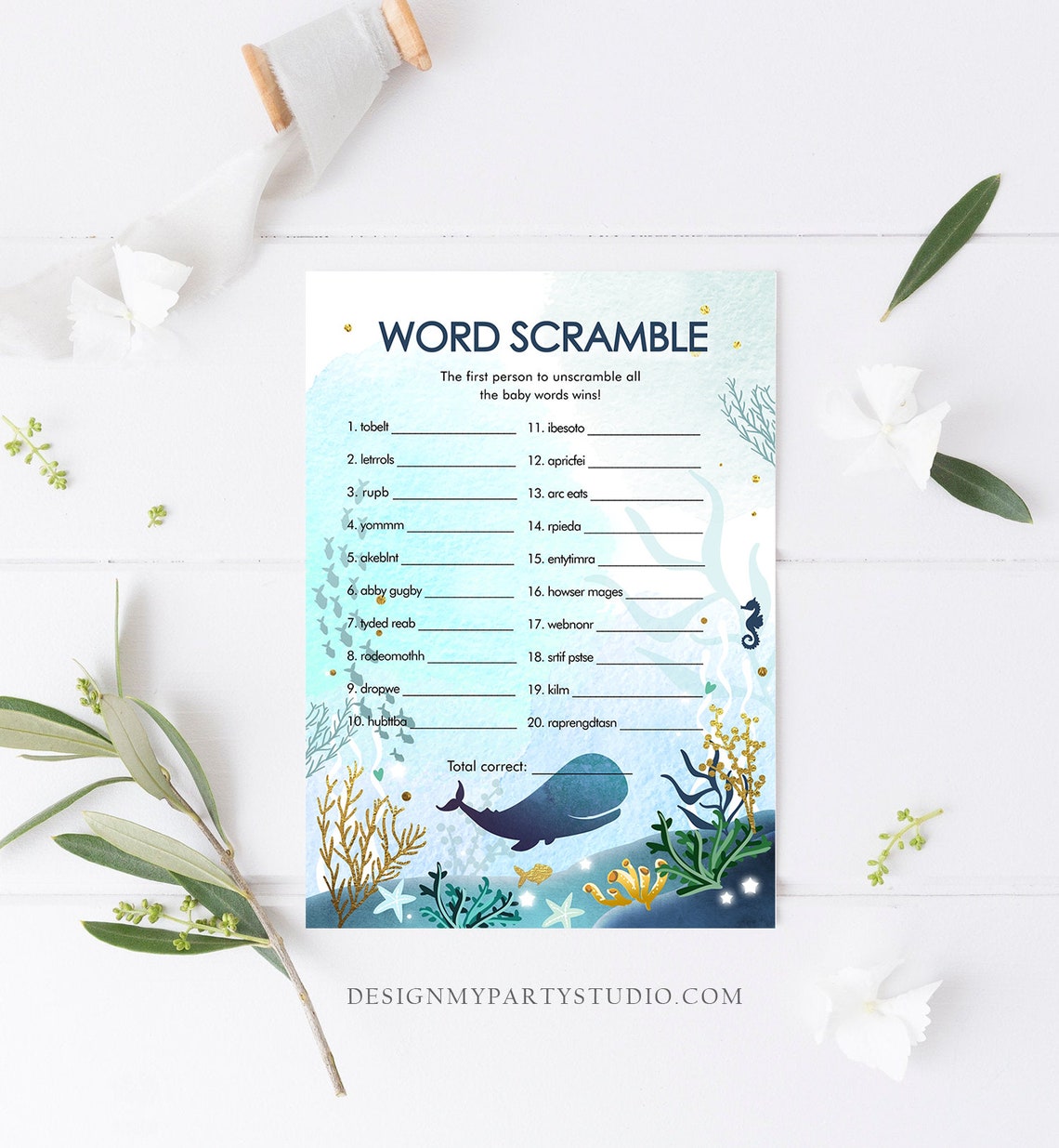 Editable Word Scramble Game Whale Nautical Baby Shower Search - Etsy
