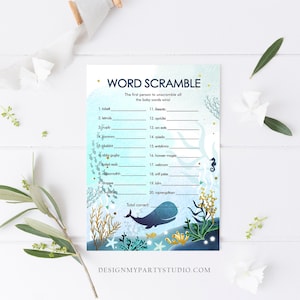 Editable Word Scramble Game Whale Nautical Baby Shower Search - Etsy