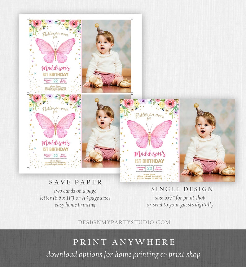 Editable Butterfly Birthday Invitation Butterfly Invitation | Etsy