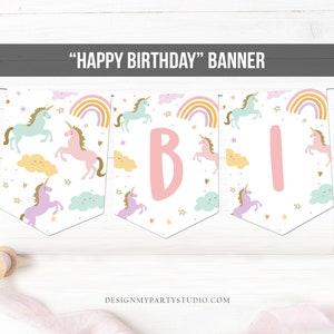 Happy Birthday Banner Unicorn Birthday Banner Magical Birthday ...