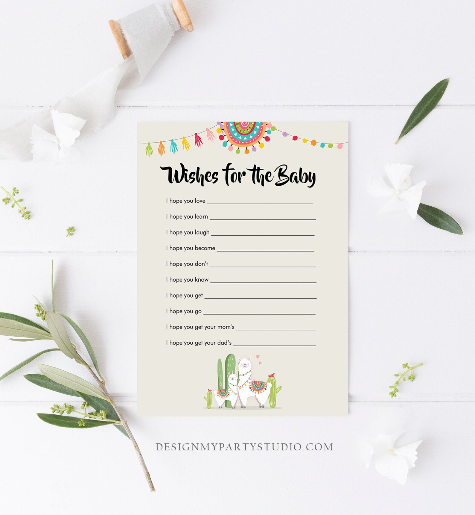 Editable Wishes for Baby Game Cards Llama Baby Shower Game - Etsy