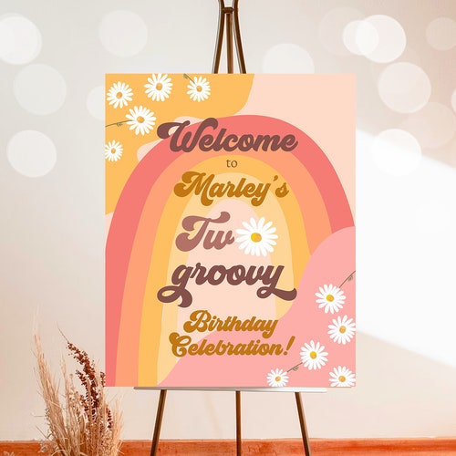 Peace Sign Daisy Retro Birthday Sign Groovy Floral 70's - Etsy