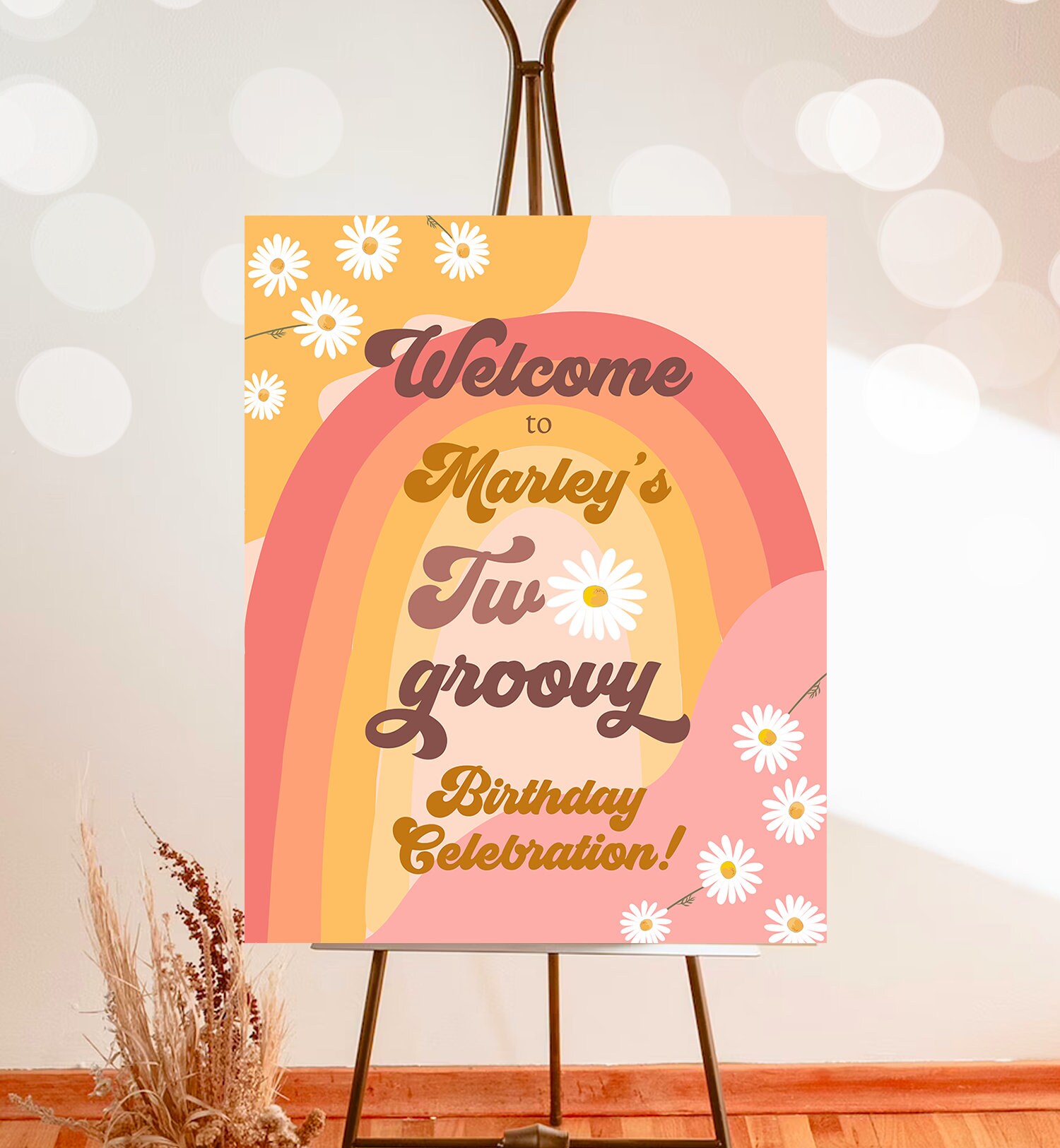 Editable Two Groovy Birthday Welcome Sign Floral Boho 2nd - Etsy