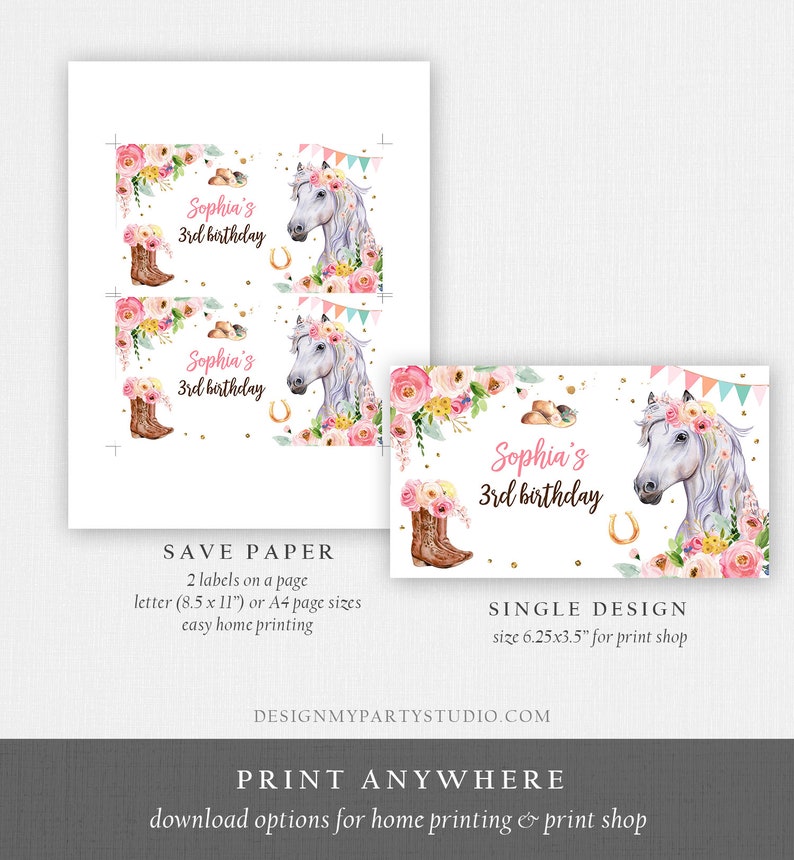 Editable Horse Birthday Gable Gift Box Label Cowgirl Birthday | Etsy