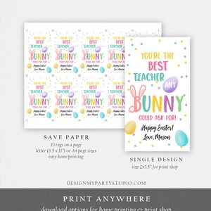 Editable Teacher Gift Tags Easter You're the Best Teacher Any Bunny ...