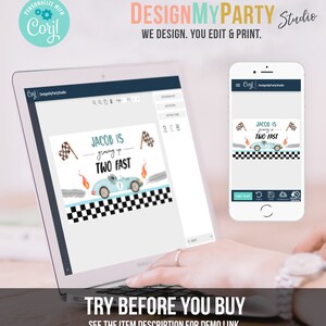 Editable Racing Car Backdrop Banner Growing up Two Fast Birthday Boy ...