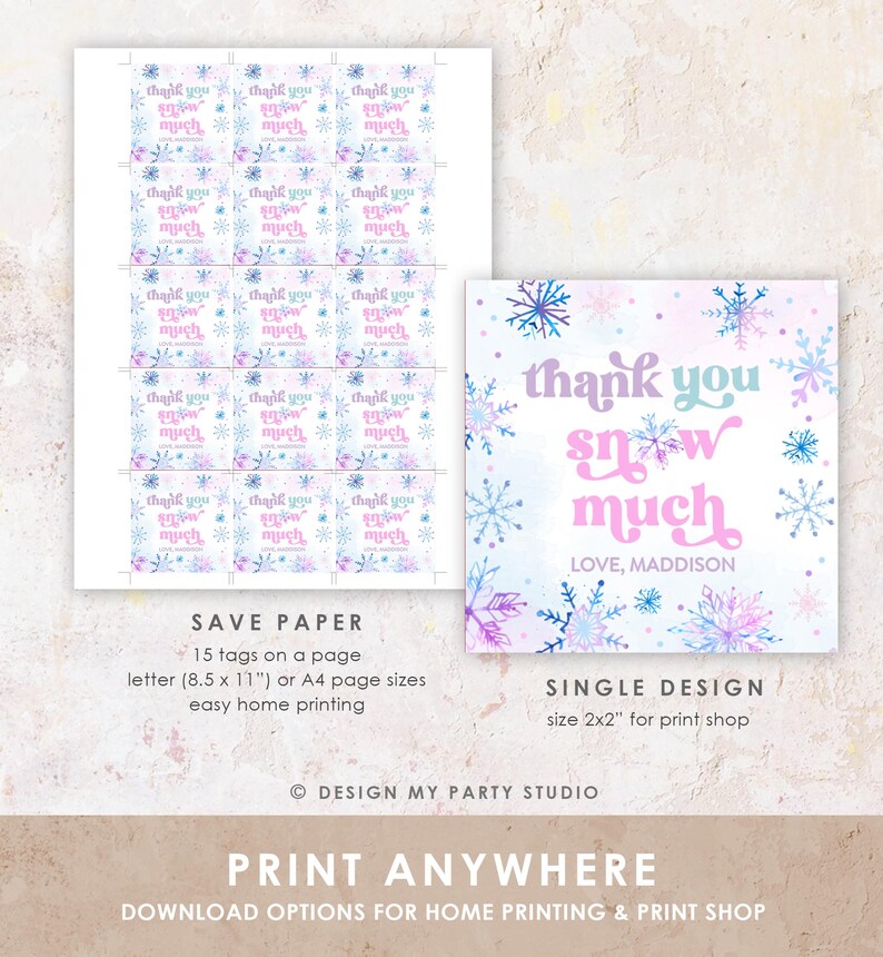 Buy Editable Thank You Snow Much Favor Tag Winter Snowflakes Onederland ...