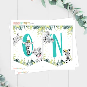 High Chair Banner Safari Animals Boy Party Animals Wild One Birthday ...