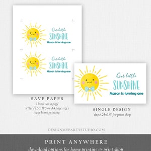 Editable Sunshine Boy Birthday Party Gable Box Favor Label Boho Sun ...