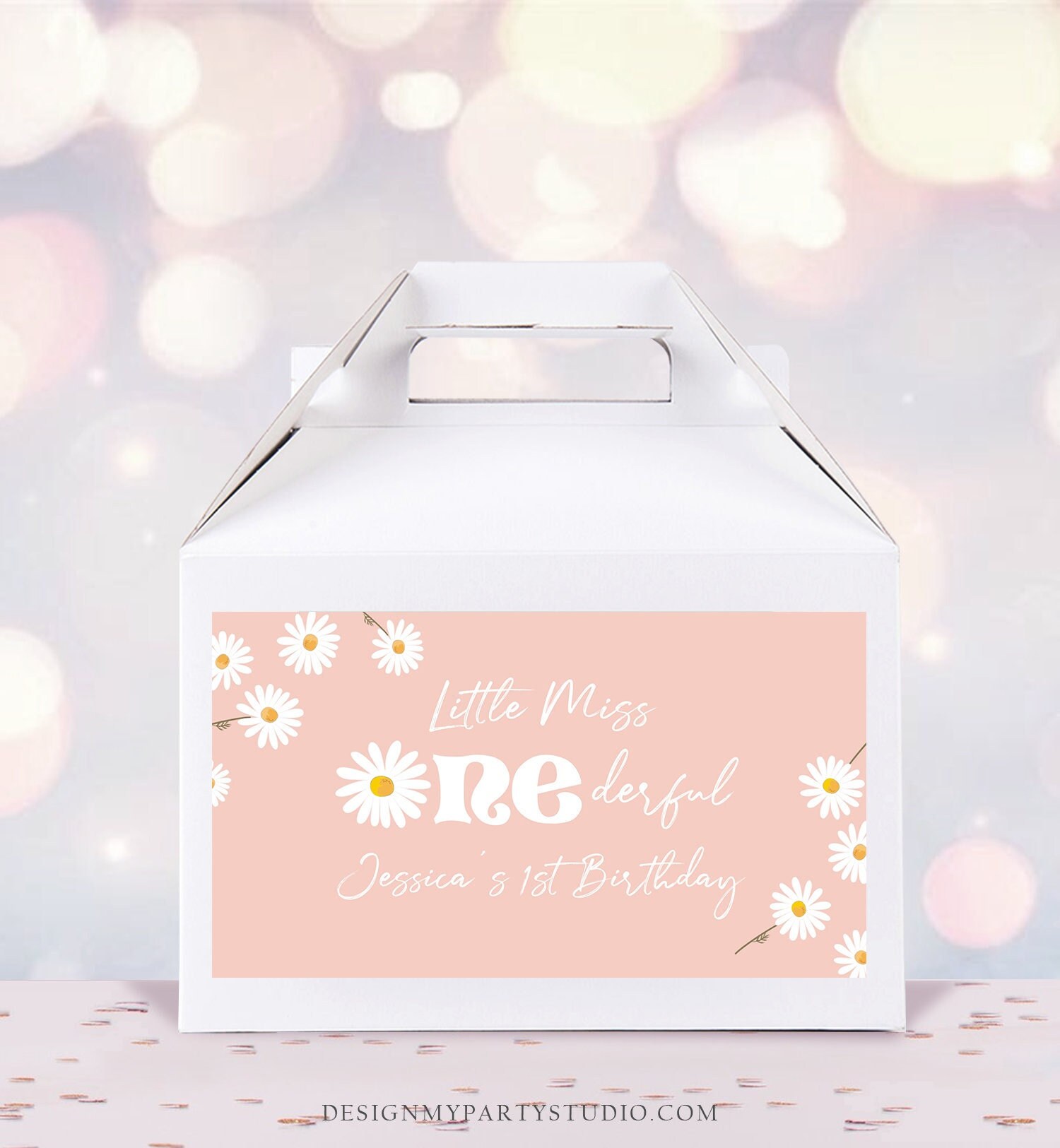 Editable Daisy Birthday Party Gable Box Favor Label Miss Onederful ...