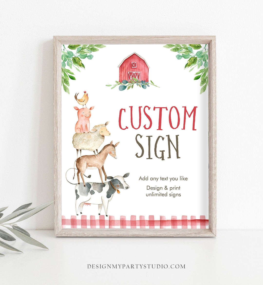 Editable Custom Sign Farm Animals Sign Boy Barnyard Birthday ...