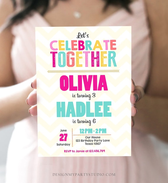 Editable Siblings Twin Birthday Invitation Twins Birthday Party ...