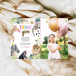 Editable Thank You Card Safari Animals Wild One Two Wild Thank You Note ...